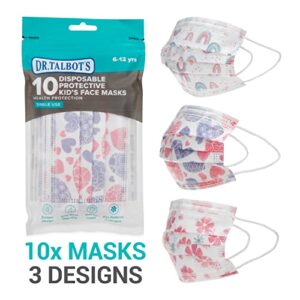 Dr. Talbot's Disposable Kid’s Face Mask for Personal Health by Nuby, 10 Pack, Girl, 6-12 years, Prints May Vary