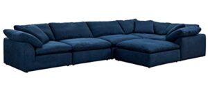 sunset trading contemporary puff collection 6pc slipcovered modular filled chaise lounge couch | stain-proof water-resistant washable performance fabric sectional sofa, 176" l-shaped pit, navy blue