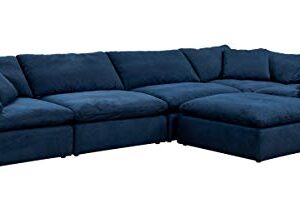 Sunset Trading Contemporary Puff Collection 6PC Slipcovered Modular Filled Chaise Lounge Couch | Stain-Proof Water-Resistant Washable Performance Fabric Sectional Sofa, 176" L-Shaped Pit, Navy Blue