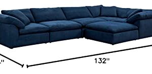 Sunset Trading Contemporary Puff Collection 6PC Slipcovered Modular Filled Chaise Lounge Couch | Stain-Proof Water-Resistant Washable Performance Fabric Sectional Sofa, 176" L-Shaped Pit, Navy Blue