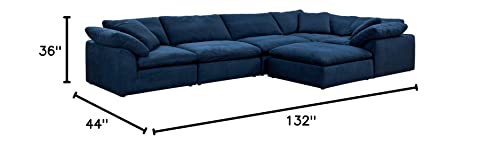 Sunset Trading Contemporary Puff Collection 6PC Slipcovered Modular Filled Chaise Lounge Couch | Stain-Proof Water-Resistant Washable Performance Fabric Sectional Sofa, 176" L-Shaped Pit, Navy Blue