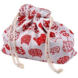 nuobesty lunch box pouch with drawstring japanese portable for bento boxes tote bag picnic office outdoor lunch storage handy bags cat printed red