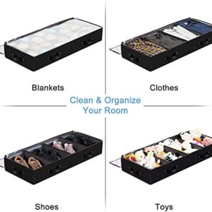 Anyoneer Under Bed Storage Containers - Set of 2 - Adjustable Dividers - Storage Organizer with Sturdy Structure - for Clothes Blankets Shoes Black