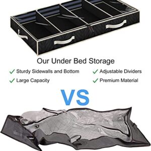 Anyoneer Under Bed Storage Containers - Set of 2 - Adjustable Dividers - Storage Organizer with Sturdy Structure - for Clothes Blankets Shoes Black