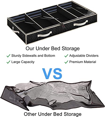 Anyoneer Under Bed Storage Containers - Set of 2 - Adjustable Dividers - Storage Organizer with Sturdy Structure - for Clothes Blankets Shoes Black