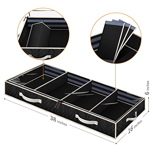 Anyoneer Under Bed Storage Containers - Set of 2 - Adjustable Dividers - Storage Organizer with Sturdy Structure - for Clothes Blankets Shoes Black