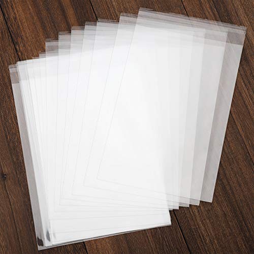 100 pcs Clear 8" x 10"(19.8 * 25cm) Self Seal Cello Cellophane Bags Resealable Poly Bags 1.4 mils OPP Bag for Packaging Clothing, T Shirts, Party Decorative Gift