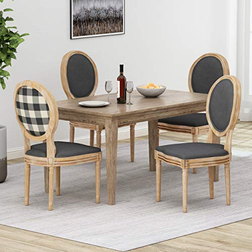 Christopher Knight Home Hermosa French Country Fabric Dining Chairs (Set of 4), Black Checkerboard + Gray + Natural