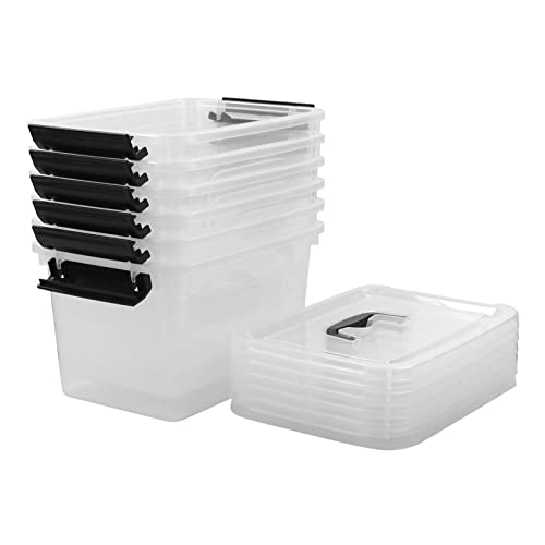 Anbers 5 L Clear Storage Bins, Plastic Latching Box with Handles, 6 Packs, R