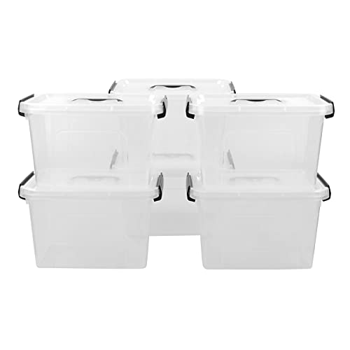 Anbers 5 L Clear Storage Bins, Plastic Latching Box with Handles, 6 Packs, R