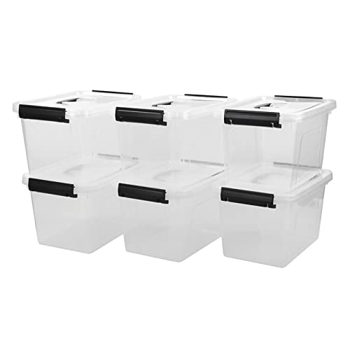 Anbers 5 L Clear Storage Bins, Plastic Latching Box with Handles, 6 Packs, R