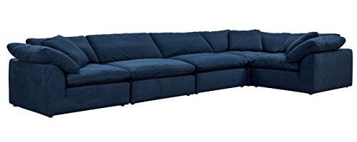 Sunset Trading Contemporary Puff Collection 5PC Performance Fabric Washable Water-Resistant Stain-Proof Navy Blue Slipcovered Modular L-Shaped Sectional Sofa, 176" Deep-Seating Down-Filled Couch