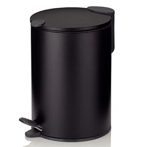 kela bathroom trash can with soft close, step-on lid, black, 0.8 gallons, 9 inches tall, small waste