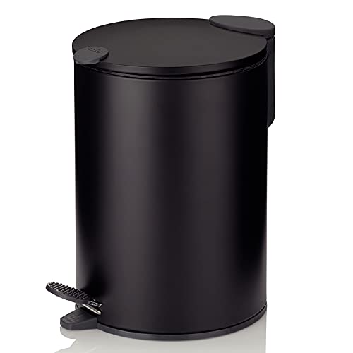 Kela Bathroom Trash Can with Soft Close, Step-On Lid, Black, 0.8 Gallons, 9 inches Tall, Small Waste