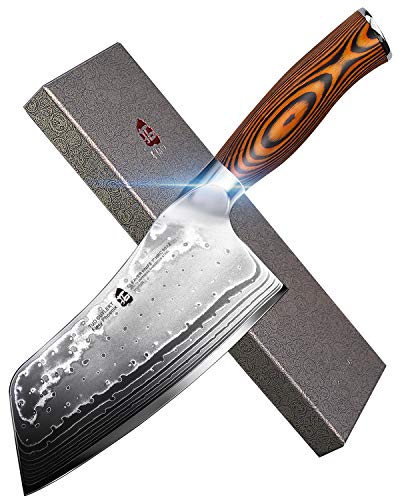 TUO Cutlery Cleaver Knife - Japanese AUS-10 45-Layers Steel - Chinese Chef's Knife Featured Damascus Rose Pattern - Meat and Vegetable Cleaver with Ergonomic Pakkawood Handle - 7" - Fiery Phoenix