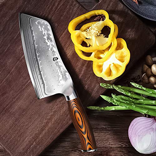 TUO Cutlery Cleaver Knife - Japanese AUS-10 45-Layers Steel - Chinese Chef's Knife Featured Damascus Rose Pattern - Meat and Vegetable Cleaver with Ergonomic Pakkawood Handle - 7" - Fiery Phoenix