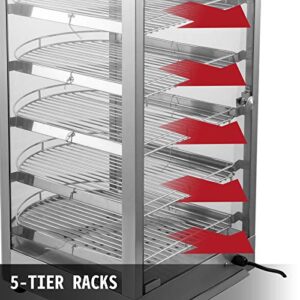 VEVOR 110V 14.2-Inch Commercial Food Warmer Display, 5-Tier 800W Electric Pizza Warmer Display 86-185℉, Tempered-Glass Door Pastry Display Case, Restaurant Heated Cabinet, with 1 Trays & 1 Bread Tong