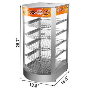 VEVOR 110V 14.2-Inch Commercial Food Warmer Display, 5-Tier 800W Electric Pizza Warmer Display 86-185℉, Tempered-Glass Door Pastry Display Case, Restaurant Heated Cabinet, with 1 Trays & 1 Bread Tong