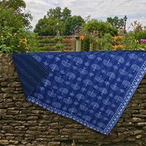 SHIRANYA Cotton Kantha Quilt Bedspread Twin Indian Handmade Indigo Tie Dye Handblock Print Throw Blanket Reversible Traditional Patchwork Stitched Bedding Comforter (90x60 Inch/220x152 cm)