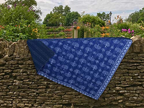 SHIRANYA Cotton Kantha Quilt Bedspread Twin Indian Handmade Indigo Tie Dye Handblock Print Throw Blanket Reversible Traditional Patchwork Stitched Bedding Comforter (90x60 Inch/220x152 cm)