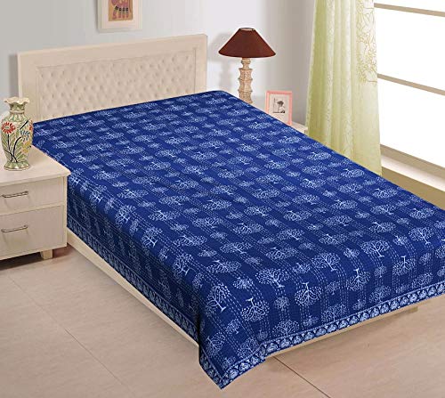 SHIRANYA Cotton Kantha Quilt Bedspread Twin Indian Handmade Indigo Tie Dye Handblock Print Throw Blanket Reversible Traditional Patchwork Stitched Bedding Comforter (90x60 Inch/220x152 cm)