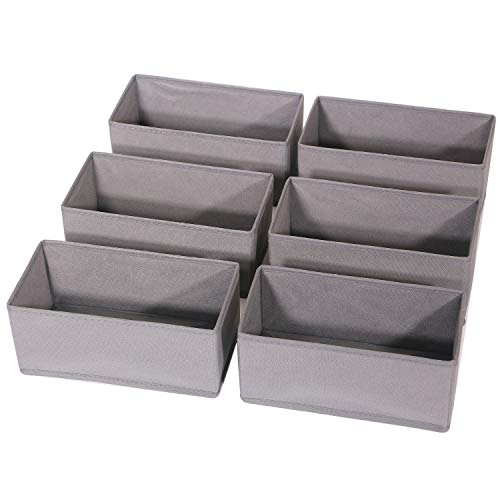 DIOMMELL 6 Pack Foldable Cloth Storage Box Closet Dresser Drawer Organizer Fabric Baskets Bins Containers Divider for Clothes Underwear Bras Socks Lingerie Clothing, M Grey 060