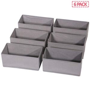 DIOMMELL 6 Pack Foldable Cloth Storage Box Closet Dresser Drawer Organizer Fabric Baskets Bins Containers Divider for Clothes Underwear Bras Socks Lingerie Clothing, M Grey 060