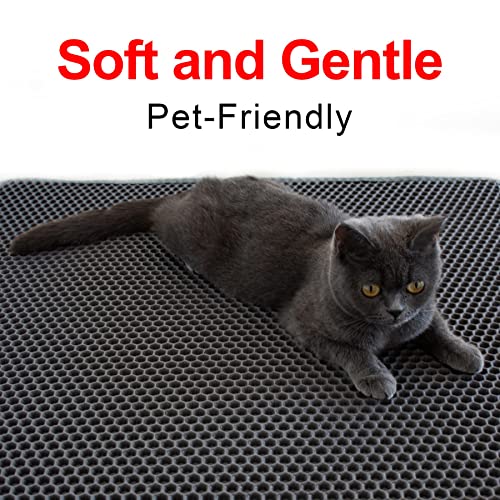 Waretary Cat Litter Mat 36"x 30", Kitty Pretty Litter Box Trapping Mat, Extra Large XL Honeycomb Double Scatter Control Layer Mat, Urine & Waterproof, Washable, Easy Clean, Phthalate Free (Grey)(1 Side Connected)