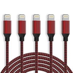 iphone charger [mfi certified] cable hovamp 5pack[6/6/6/6/6ft] nylon braided fast compatible iphone 12pro/12/11pro max and more-black&red