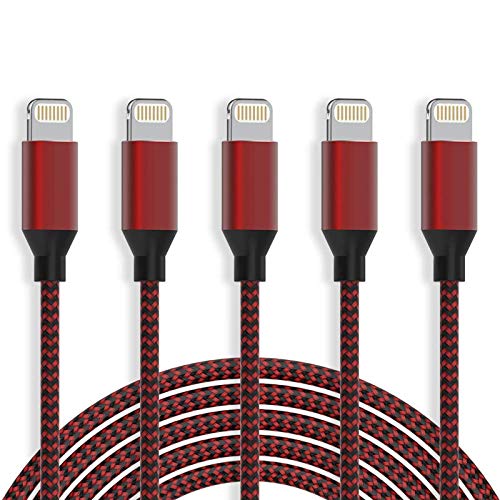 iPhone Charger [MFi Certified] Cable HOVAMP 5Pack[6/6/6/6/6FT] Nylon Braided Fast Compatible iPhone 12Pro/12/11Pro Max and More-Black&Red