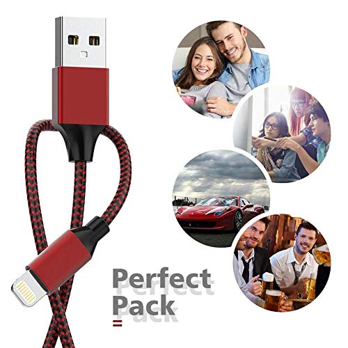 iPhone Charger [MFi Certified] Cable HOVAMP 5Pack[6/6/6/6/6FT] Nylon Braided Fast Compatible iPhone 12Pro/12/11Pro Max and More-Black&Red