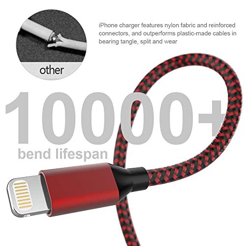 iPhone Charger [MFi Certified] Cable HOVAMP 5Pack[6/6/6/6/6FT] Nylon Braided Fast Compatible iPhone 12Pro/12/11Pro Max and More-Black&Red