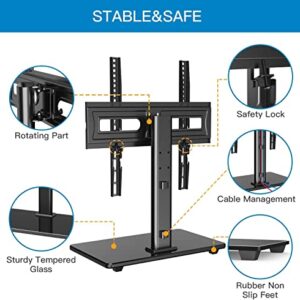 PERLESMITH Universal Swivel TV Stand-Table Top TV Stand for 32-60 inch TV-Height Adjustable TV Base with Heavy-Duty Tempered Glass Base, VESA 400x400mm up to 88lbs, PSTVS17