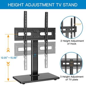 PERLESMITH Universal Swivel TV Stand-Table Top TV Stand for 32-60 inch TV-Height Adjustable TV Base with Heavy-Duty Tempered Glass Base, VESA 400x400mm up to 88lbs, PSTVS17