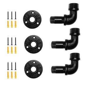 MINCORD 3Pcs Industrial Pipe Decor Coat Hook Racks - Heavy Duty Iron DIY Wall Mounted Rustic Clothes Towel Holder Hanger with Hardware for Bathroom, Home, Office - Electroplated Black Finish