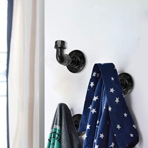 MINCORD 3Pcs Industrial Pipe Decor Coat Hook Racks - Heavy Duty Iron DIY Wall Mounted Rustic Clothes Towel Holder Hanger with Hardware for Bathroom, Home, Office - Electroplated Black Finish