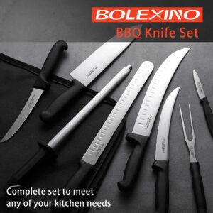 BOLEXINO Professional 9 Piece BBQ Knife Set, Knife Roll, Japanese style Premium stainless Steel Chef Knife Set, The Ultimate Grilling Set with Carrying Bag