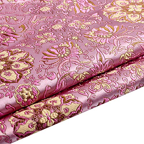 Chinese Satin Brocade Embroidery Lotus Flower Fabric for Quilting Cloth DIY Material (Pink, Sold by Meter)