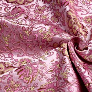 Chinese Satin Brocade Embroidery Lotus Flower Fabric for Quilting Cloth DIY Material (Pink, Sold by Meter)