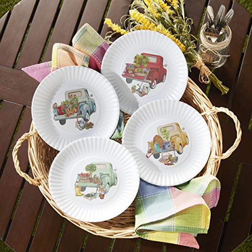 Melamine Floral Truck Dinner and Salad Serving Plates - Set of 4