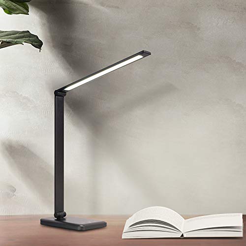 LIGHTACCENTS LED Desk Lamp with USB Charging Port, Smooth Touch Light Dimmer Switch with Adjustable Light Color Temperature Automatic Shut Off Feature Solid Aluminum Construction (Black)