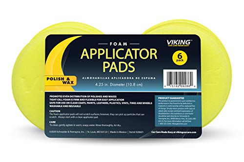 VIKING Foam Wax Applicator Pads and Cleaning Pads, Soft Car Detailing Sponges, Yellow, 4.25 in. Diameter, 6 Pack