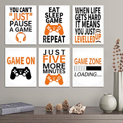 Noare Video Game Canvas Printing Wall Art Funny Gaming Poster Inspirational Quote Picture for Kids Teen Boy room Bedroom Playroom Home Decor,6 pcs,No Frame