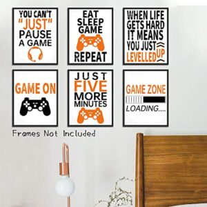 Noare Video Game Canvas Printing Wall Art Funny Gaming Poster Inspirational Quote Picture for Kids Teen Boy room Bedroom Playroom Home Decor,6 pcs,No Frame