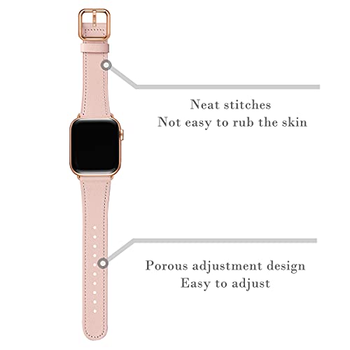 MNBVCXZ Compatible with Apple Watch Band 38mm 40mm 41mm 42mm 44mm 45mm 49mm Women Men Girls Boys Genuine Leather Replacement Strap for iWatch Series 8 7 6 5 4 3 2 1 iWatch Ultra SE (Pink Sand/Rose gold)