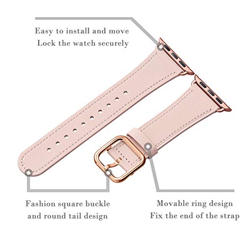 MNBVCXZ Compatible with Apple Watch Band 38mm 40mm 41mm 42mm 44mm 45mm 49mm Women Men Girls Boys Genuine Leather Replacement Strap for iWatch Series 8 7 6 5 4 3 2 1 iWatch Ultra SE (Pink Sand/Rose gold)