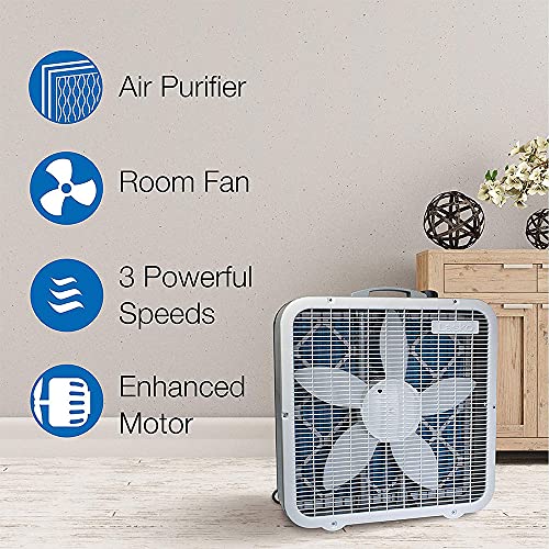 Lasko FF305 Air Flex 2-in-1 20-inch Box Fan and Air Purifier in One with MERV10 Air Purifying Filter for Cleaner Air and a Cooling Breeze