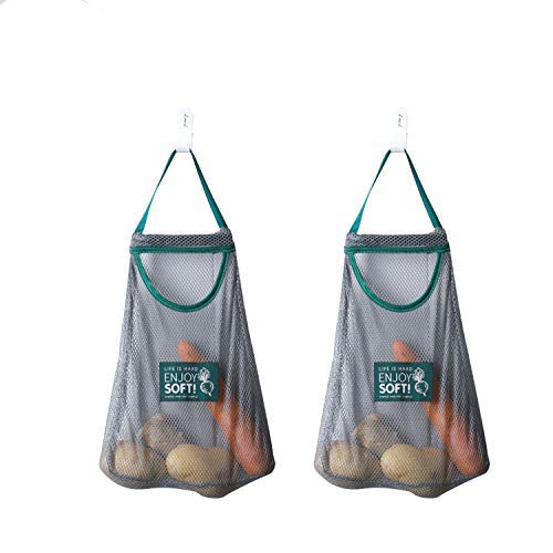 Qingsm 2PCS Household Kitchen Storage Net Bag,Reusable Shopping Bag,Hanging Storage Bag for Fruit and Vegetable Onion Garlic Potatoes and tomatoes