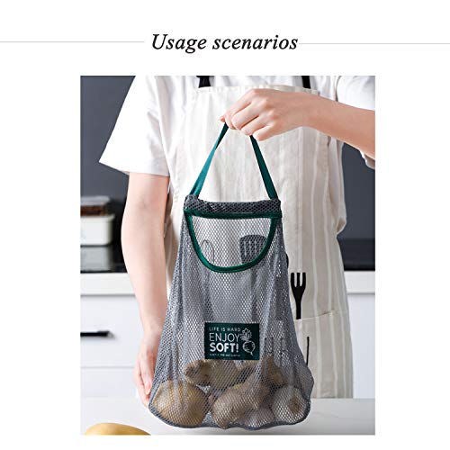 Qingsm 2PCS Household Kitchen Storage Net Bag,Reusable Shopping Bag,Hanging Storage Bag for Fruit and Vegetable Onion Garlic Potatoes and tomatoes