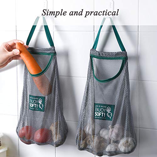 Qingsm 2PCS Household Kitchen Storage Net Bag,Reusable Shopping Bag,Hanging Storage Bag for Fruit and Vegetable Onion Garlic Potatoes and tomatoes